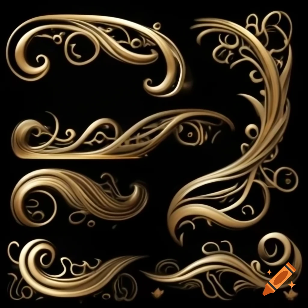 Intricate gold metal swirl decals inspired by classical filigree on Craiyon