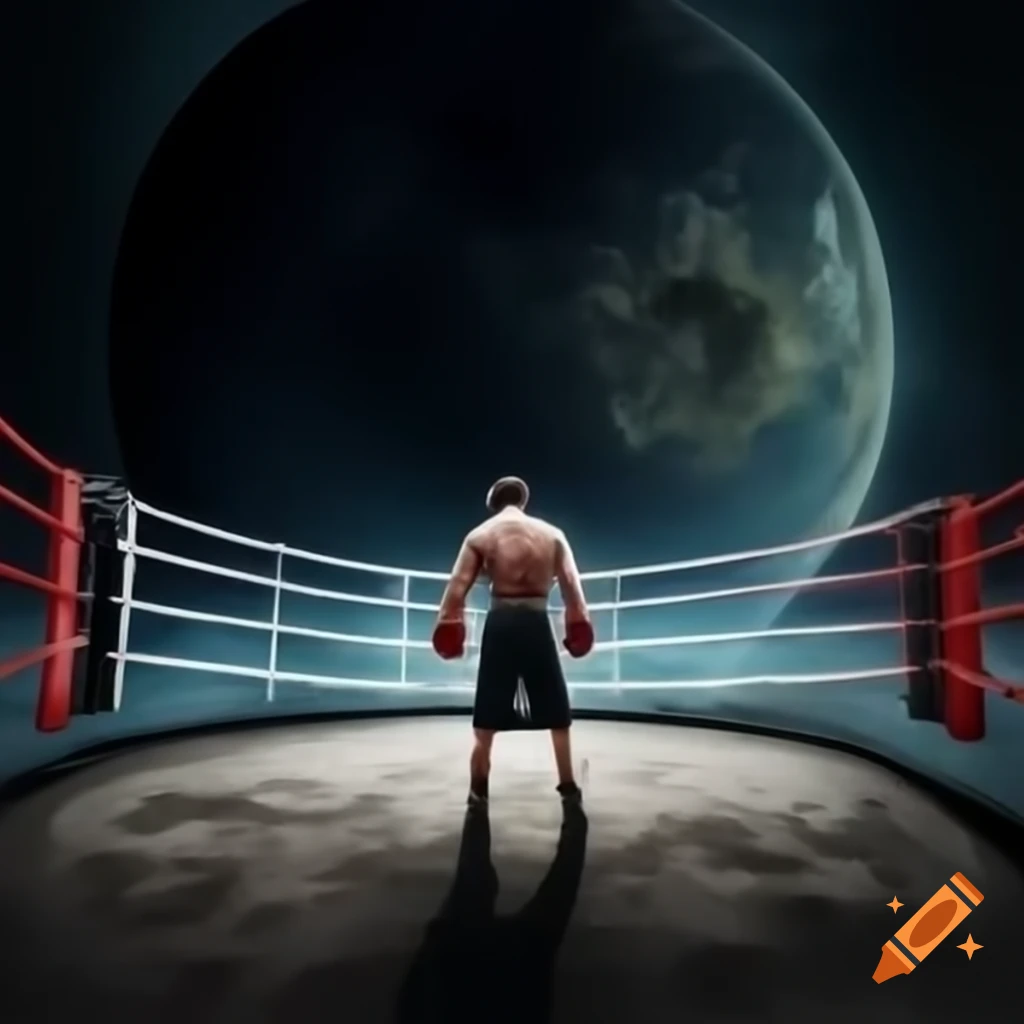 Boxing ring on desolate planet with surreal background and colors on ...