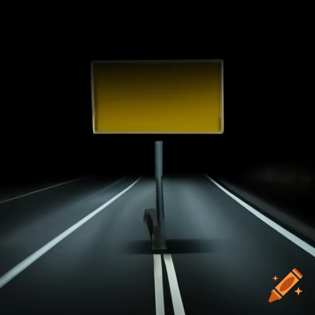 Menacing banner warning travelers from dark empty road shrouded in ...