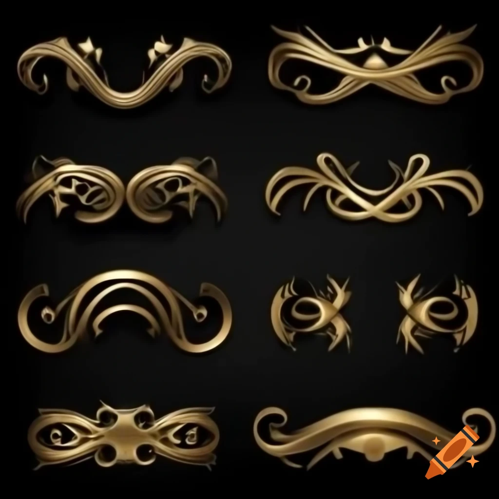 Intricate gold metal swirl decals inspired by classical filigree on Craiyon
