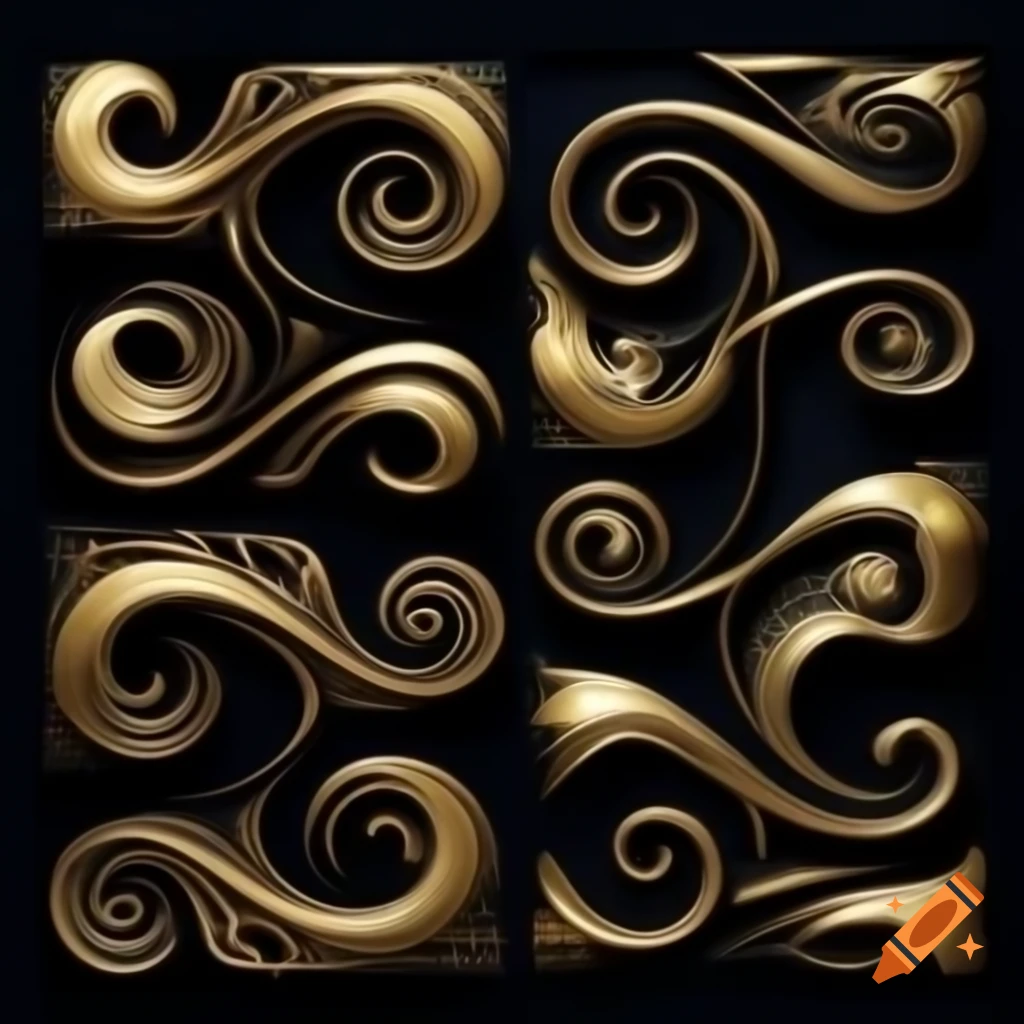 Intricate gold metal swirl decals inspired by classical filigree on Craiyon