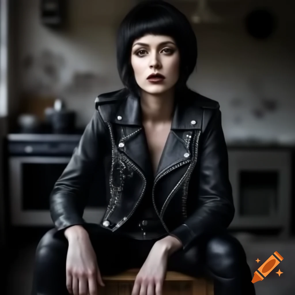 Ultra HD portrait of British actress Rosamund Pike in punk biker style ...