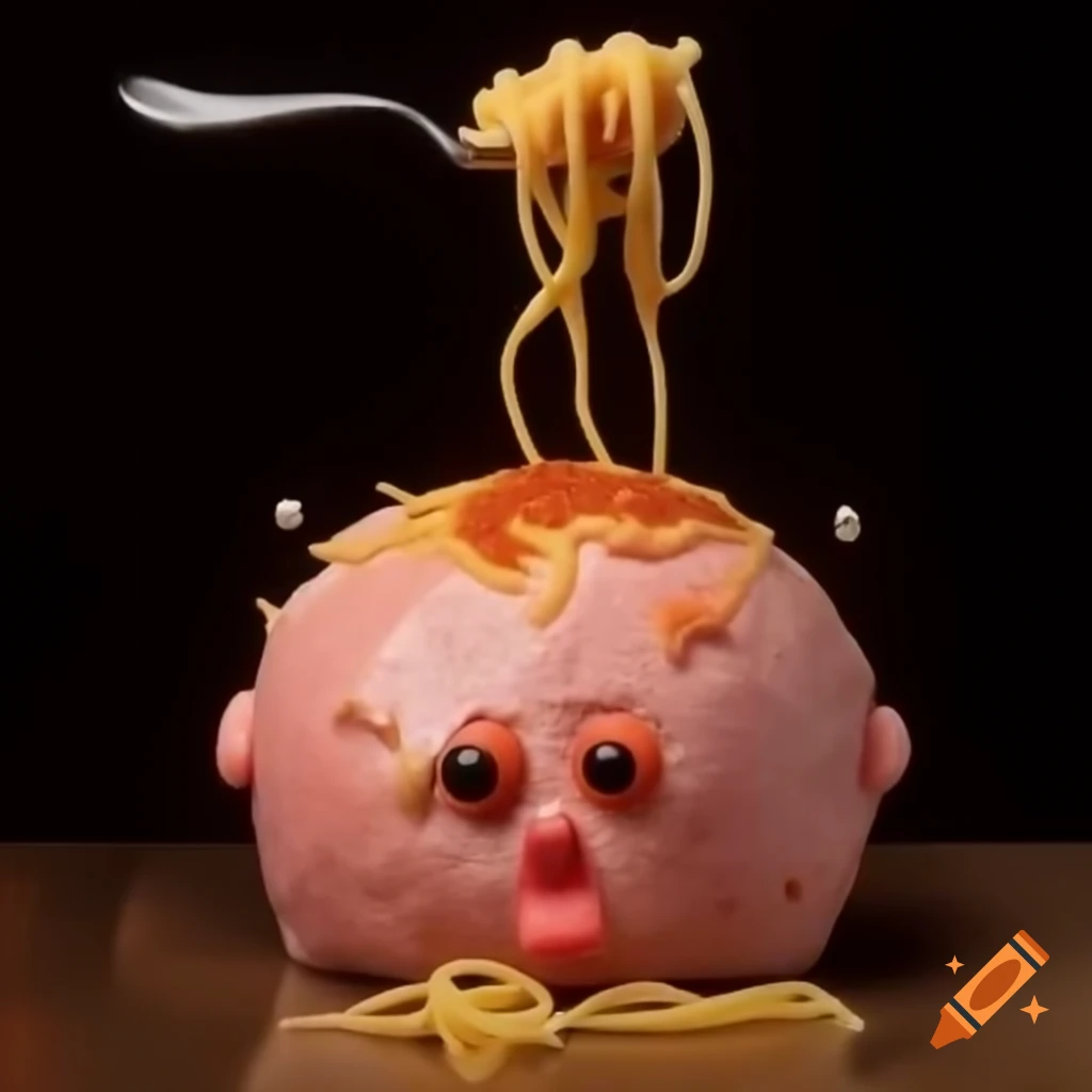 Whimsical meatball shaped like a human with spaghetti hair on Craiyon