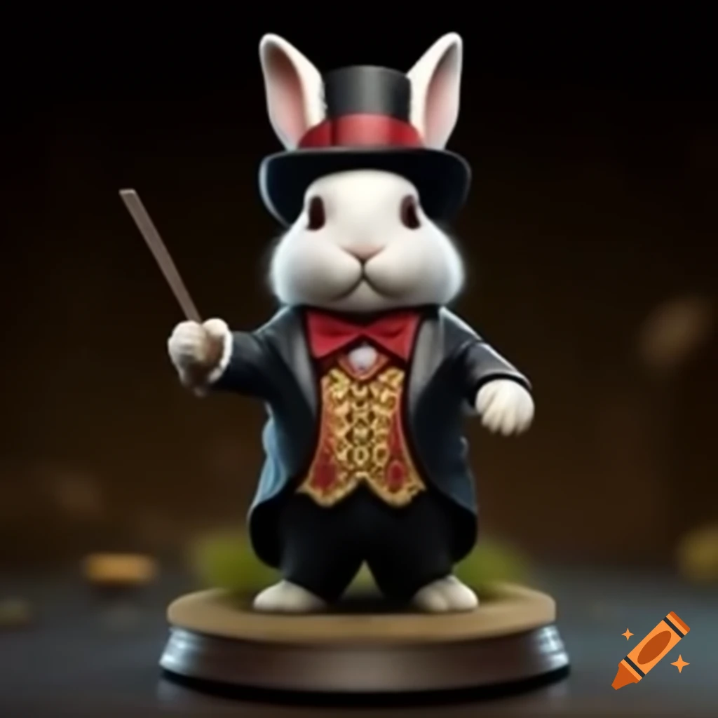 Dapper black and white rabbit in magician's outfit with top hat and bow ...
