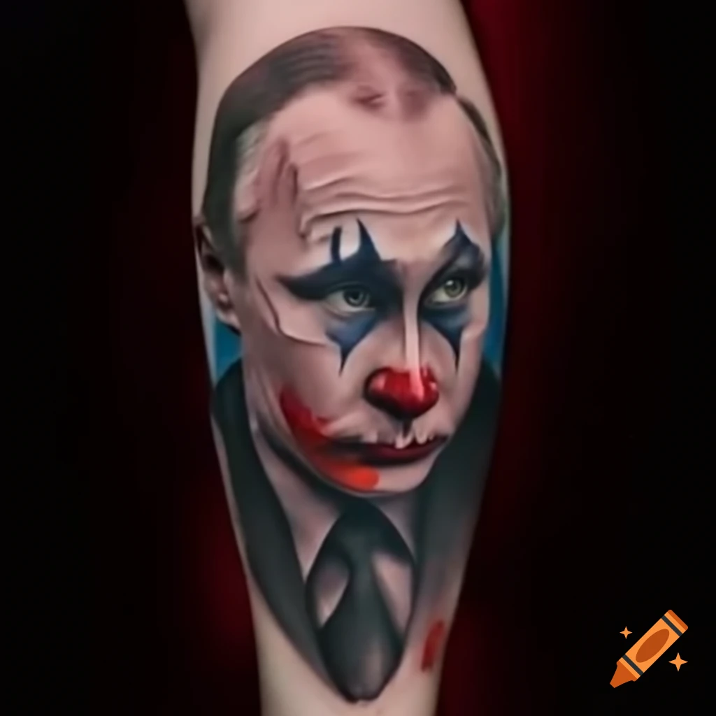 Tattoo of Vladimir Putin depicted as American clown on Craiyon