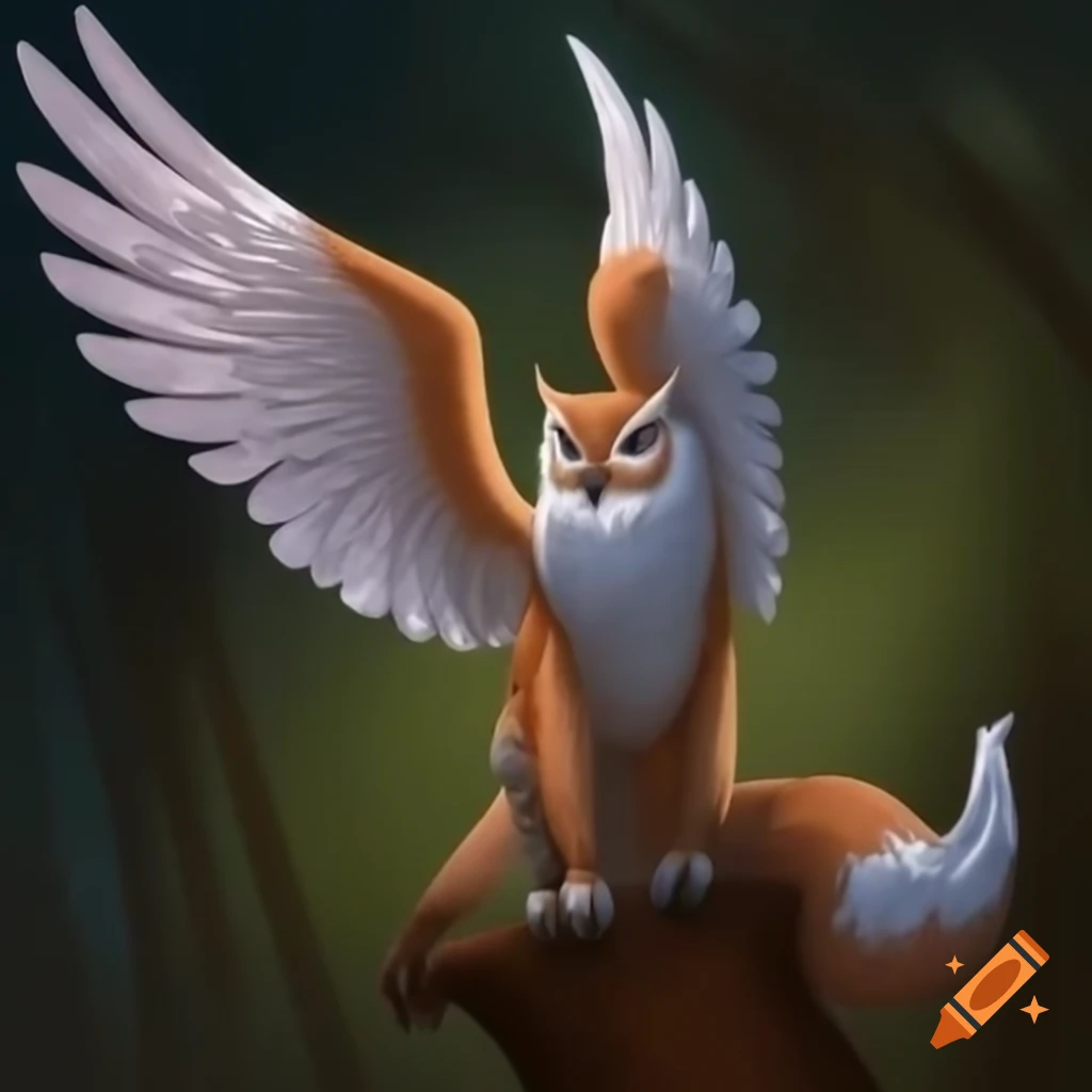 Gryphon creature combining characteristics of owl and fox on Craiyon