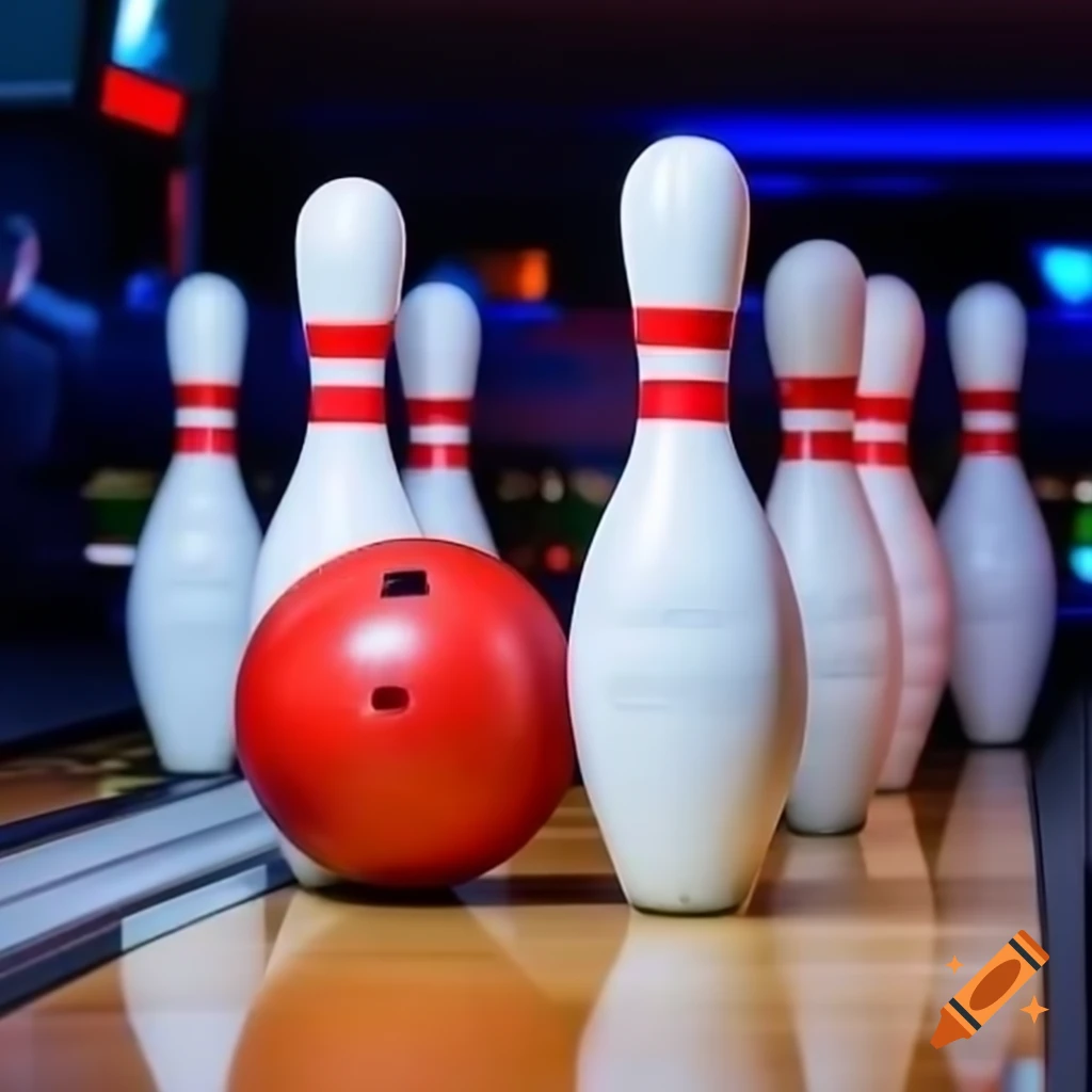 Bowling activity in a bowling alley on Craiyon