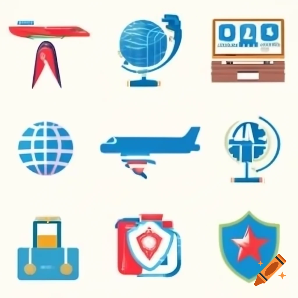 Graphic design featuring travel insurance symbols: suitcase, plane ...