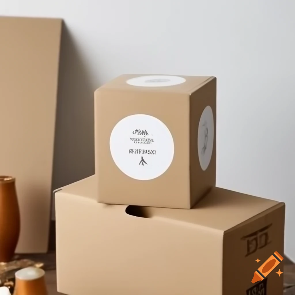 Cubic cardboard box with Rustic Fog inscription and handmade detail on ...