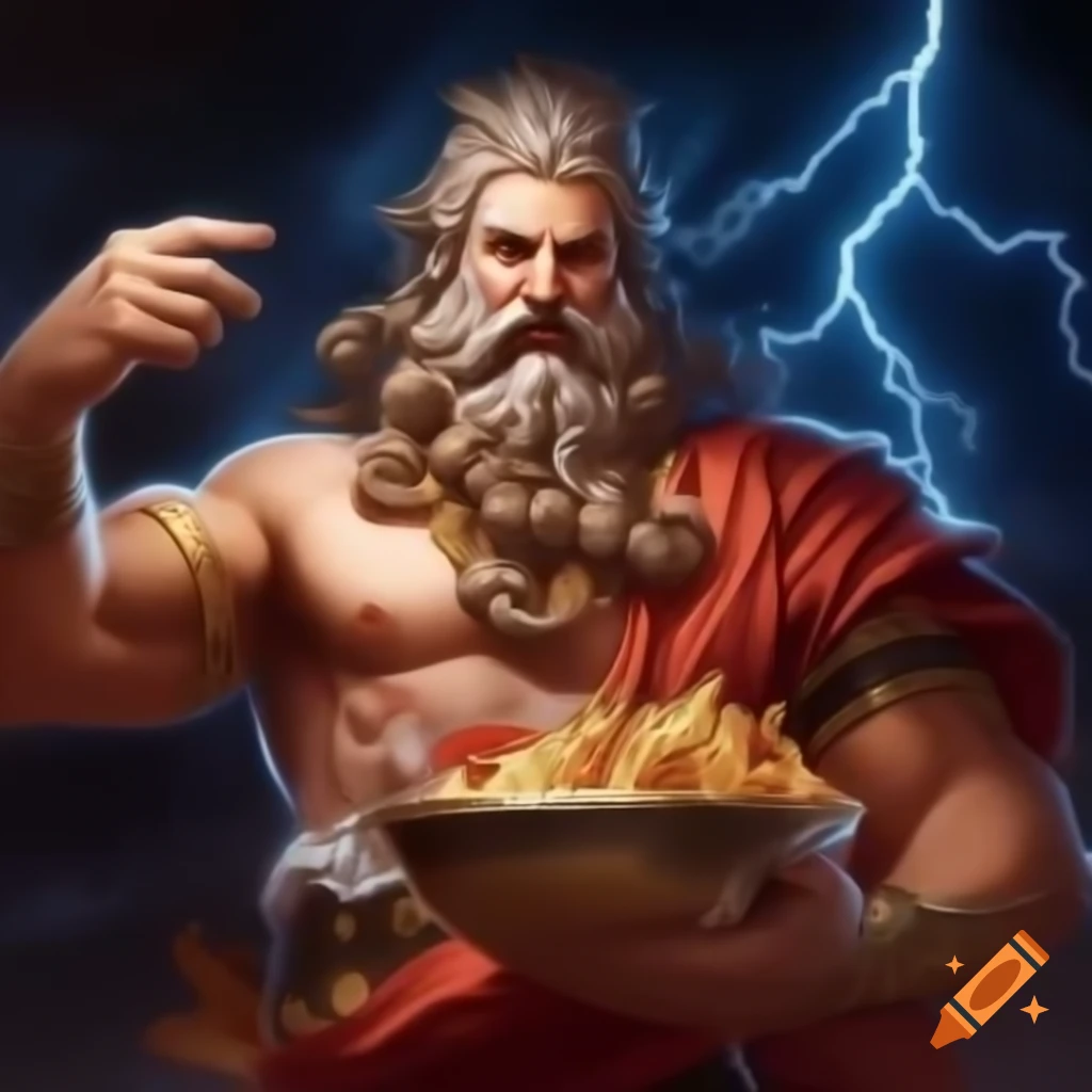 Illustration of muscular greek god holding bowl and protein shaker with ...