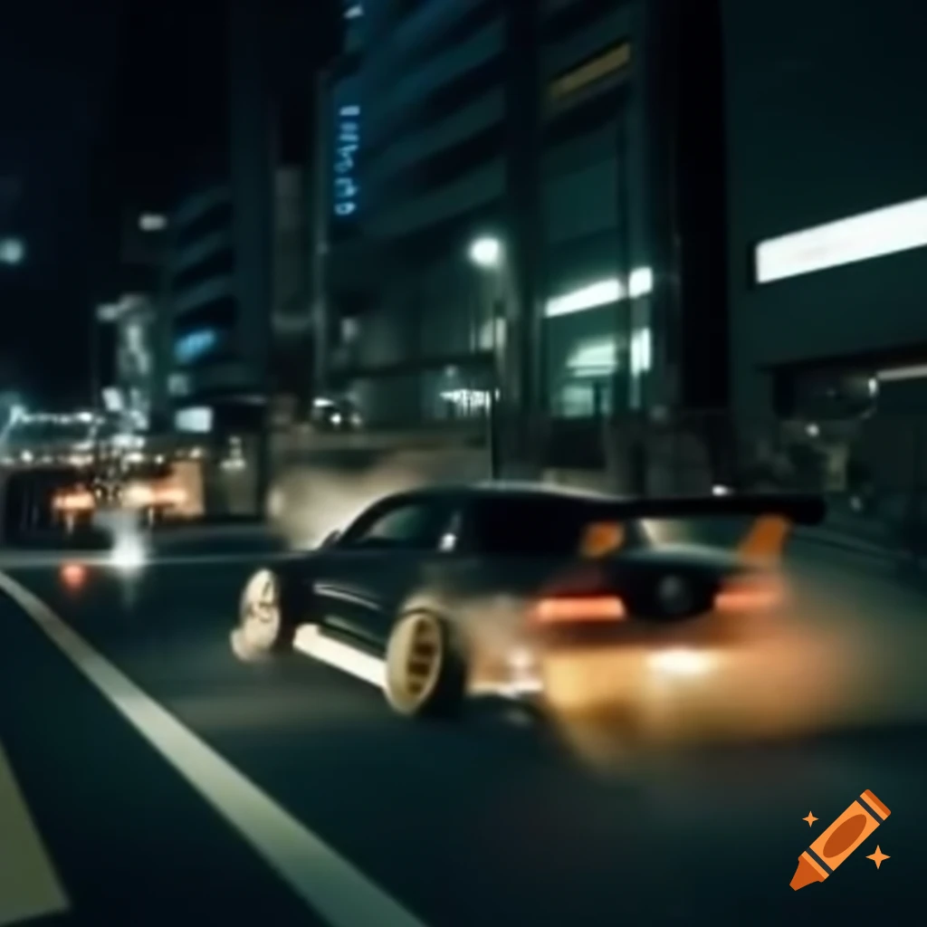 Nighttime street drifting in Osaka, showcasing thrilling car maneuvers ...