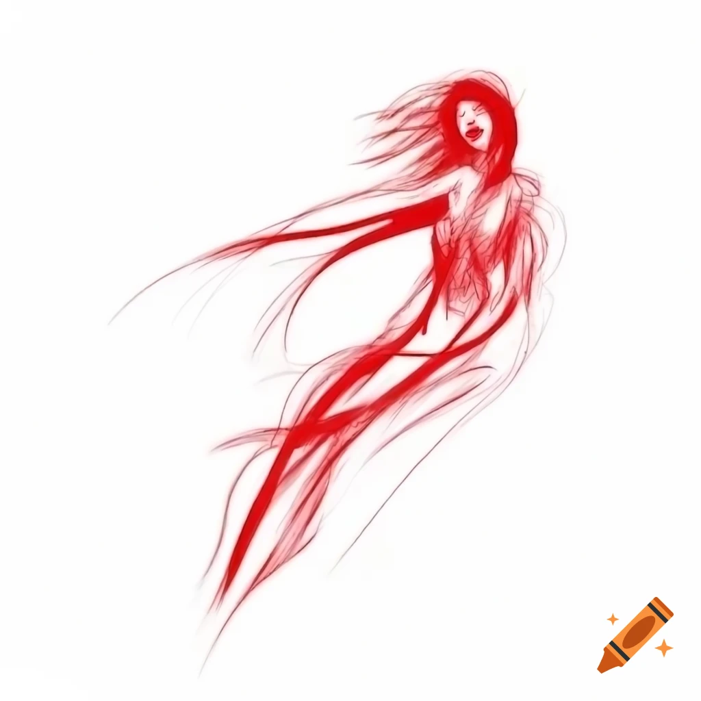 Abstract figure sketch in red, black, and white conveying sensuality ...