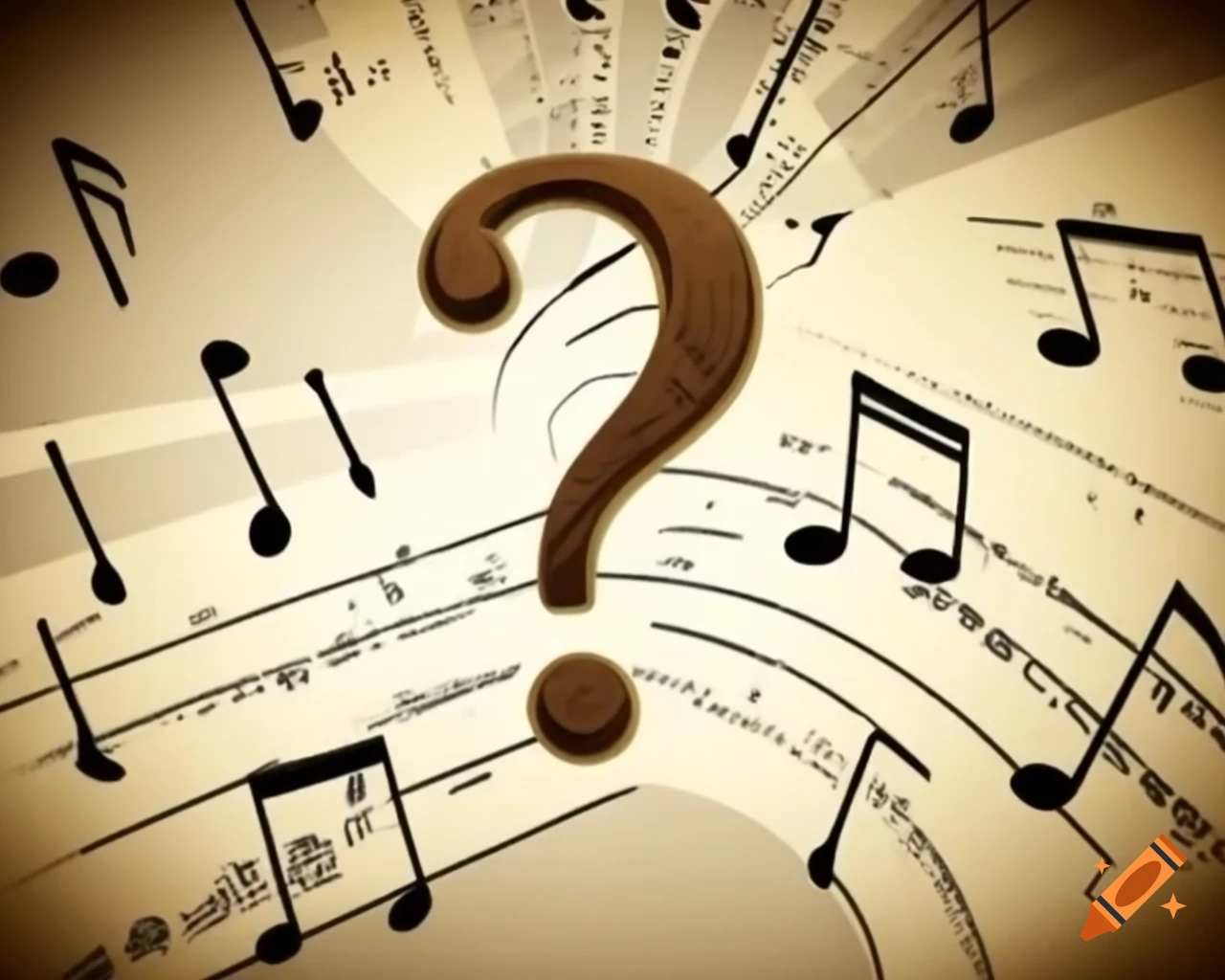 Vintage illustration of question mark with musical notes on Craiyon