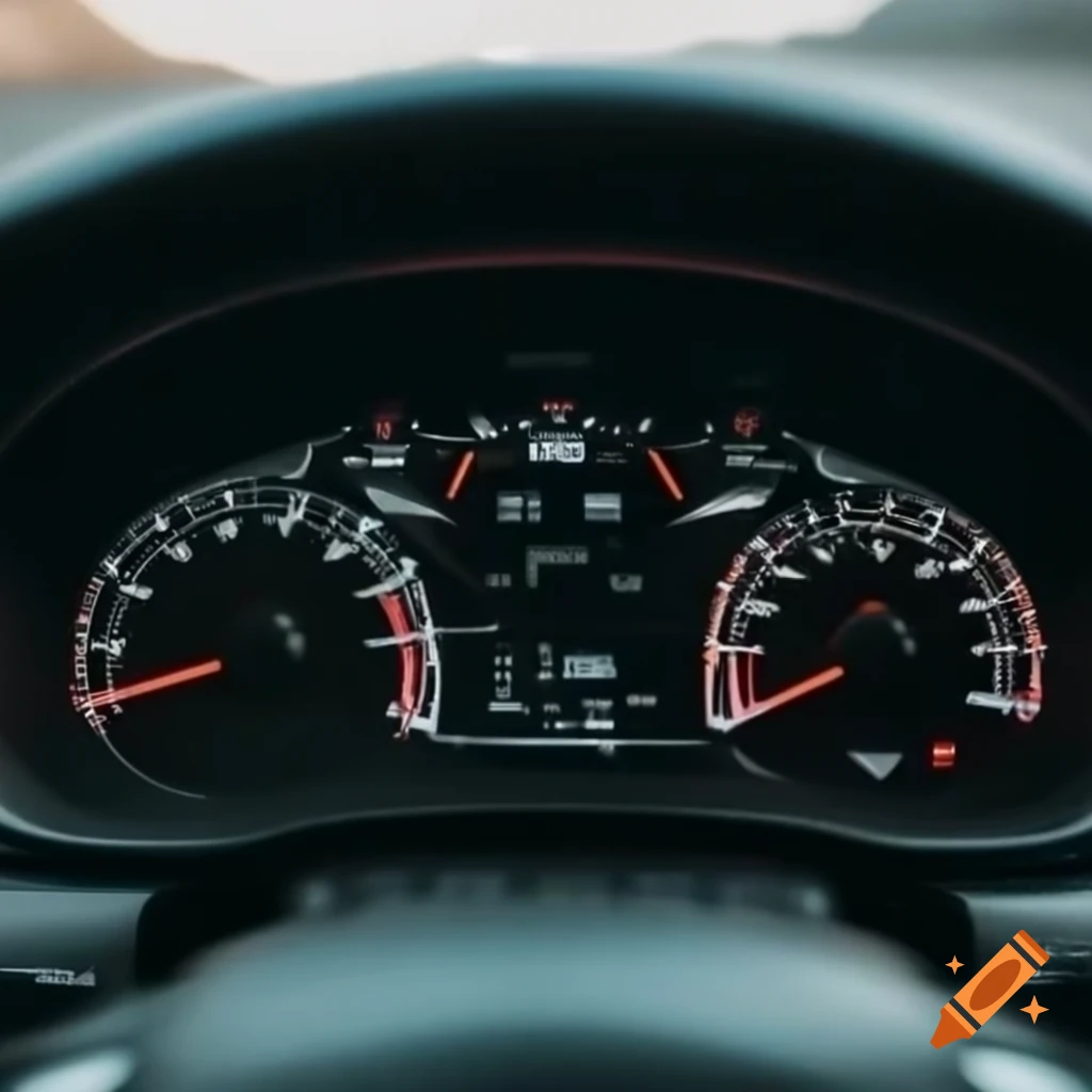 Close-up of car dashboard with speedometer at 280 km/h and odometer at ...