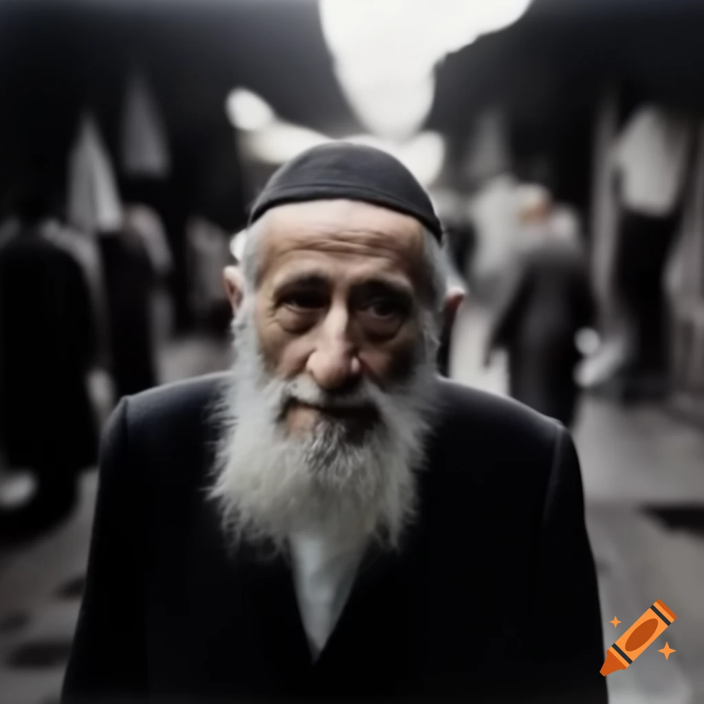 Middle-aged jewish rabbi in early 20th century fez with weathered face ...