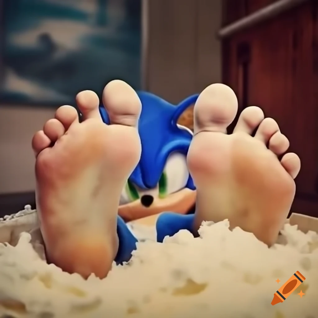 Close-up of Sonic's feet covered in ice cream on Craiyon
