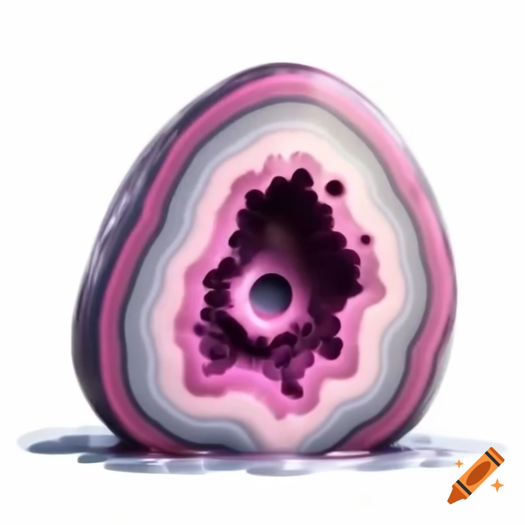 Glittery pink geode with water flowing from hole on white background on ...