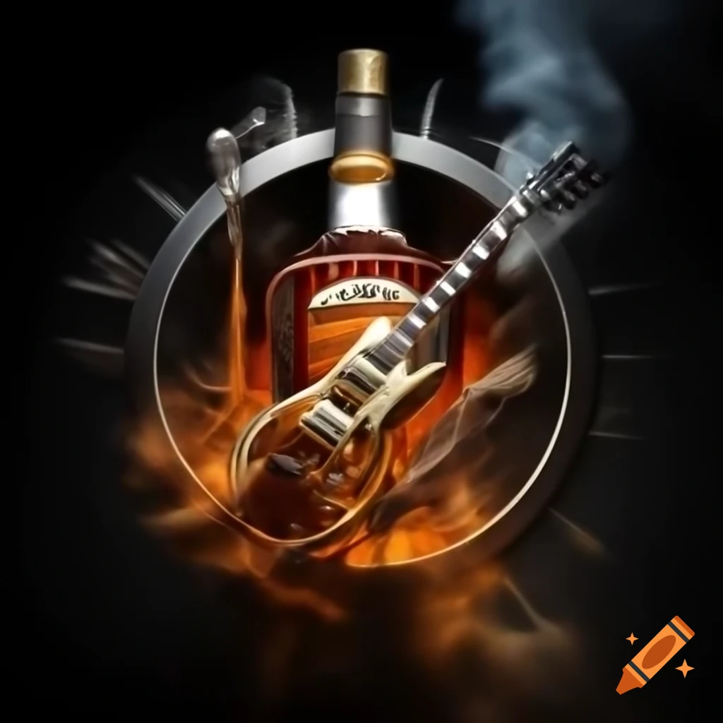 Logo design for metal band 'Cask Strength' featuring whiskey bottle and ...
