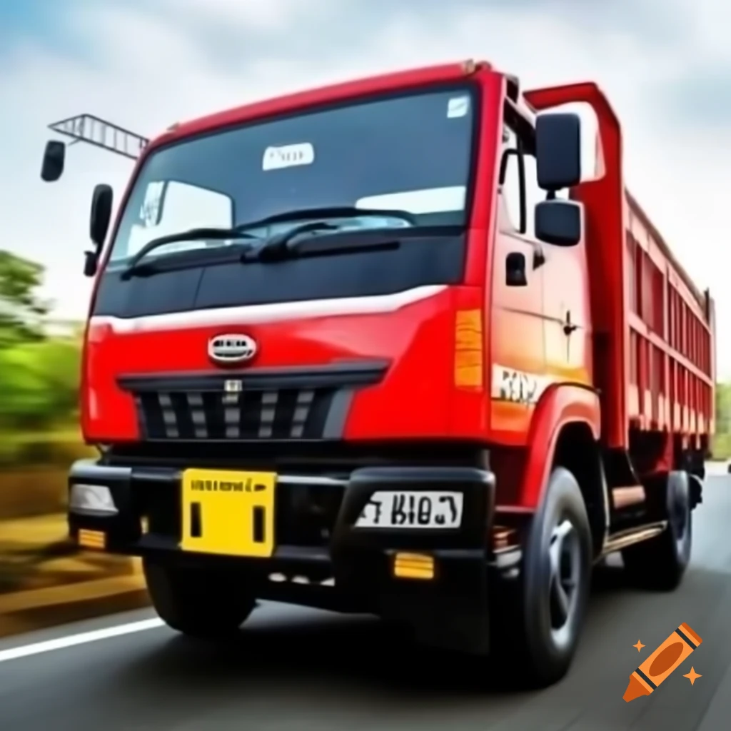 Mahindra 407 truck in red, yellow, and black colors, designed for ...