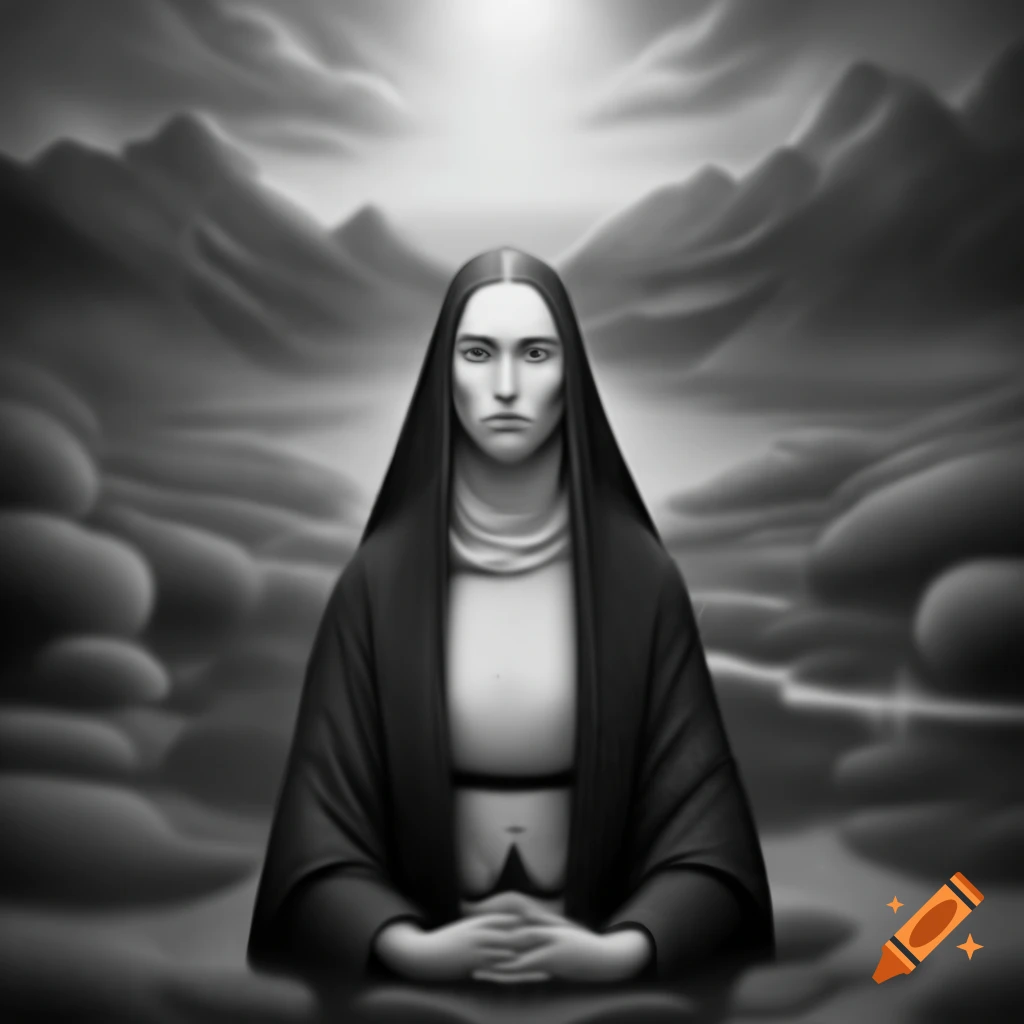 Grayscale illustration inspired by Cantico Spiritual poem capturing ...