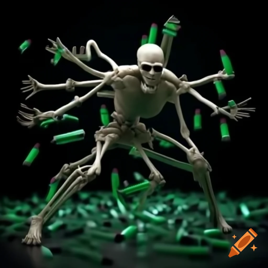 3D skeletal Neo in bullet-time pose inspired by The Matrix on Craiyon