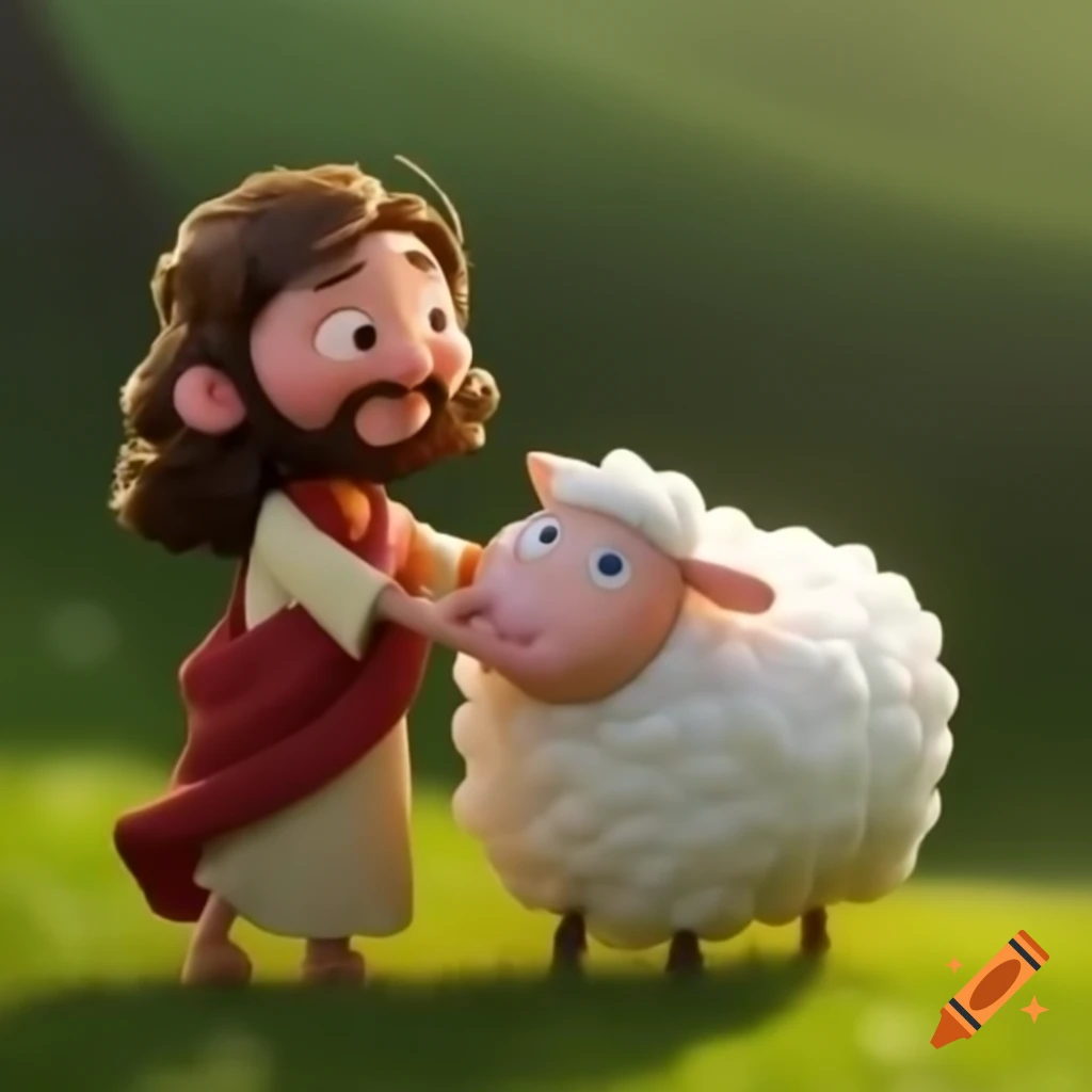 Jesus saving a sheep in disney pixar animation style on Craiyon