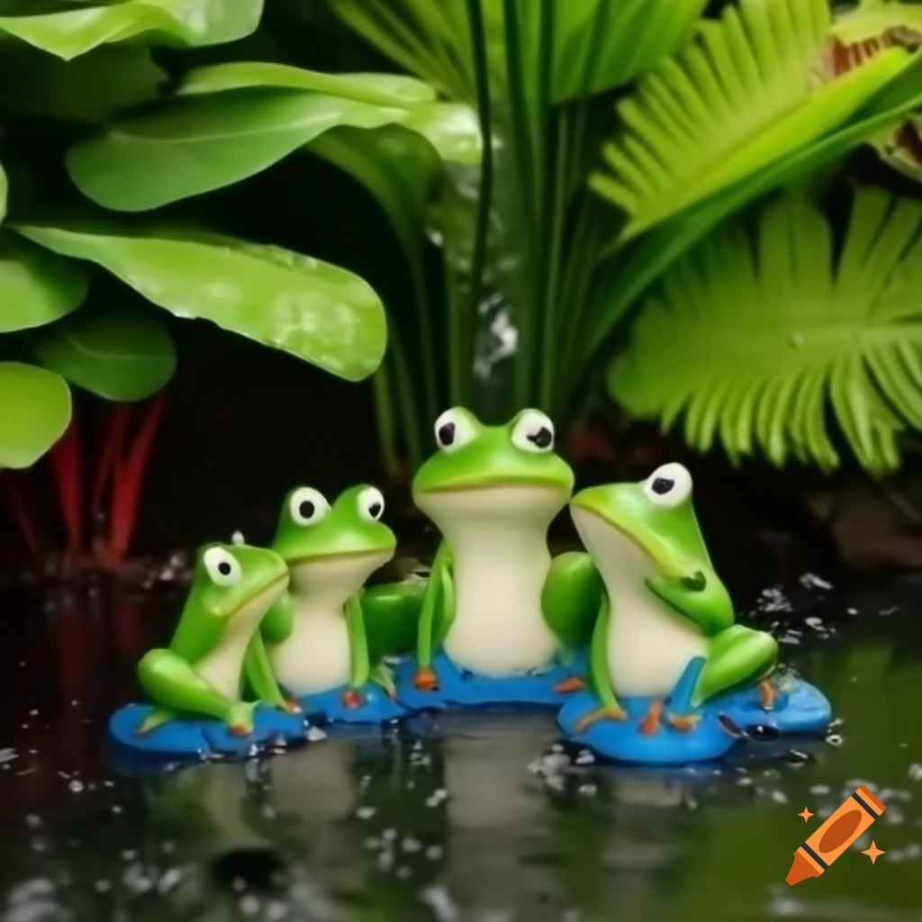Vibrant family of frogs playing in a colorful paradise with sparkling ...
