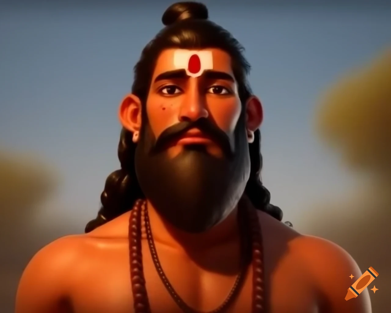 3D image of South Indian Brahman with light brown skin and slightly ...