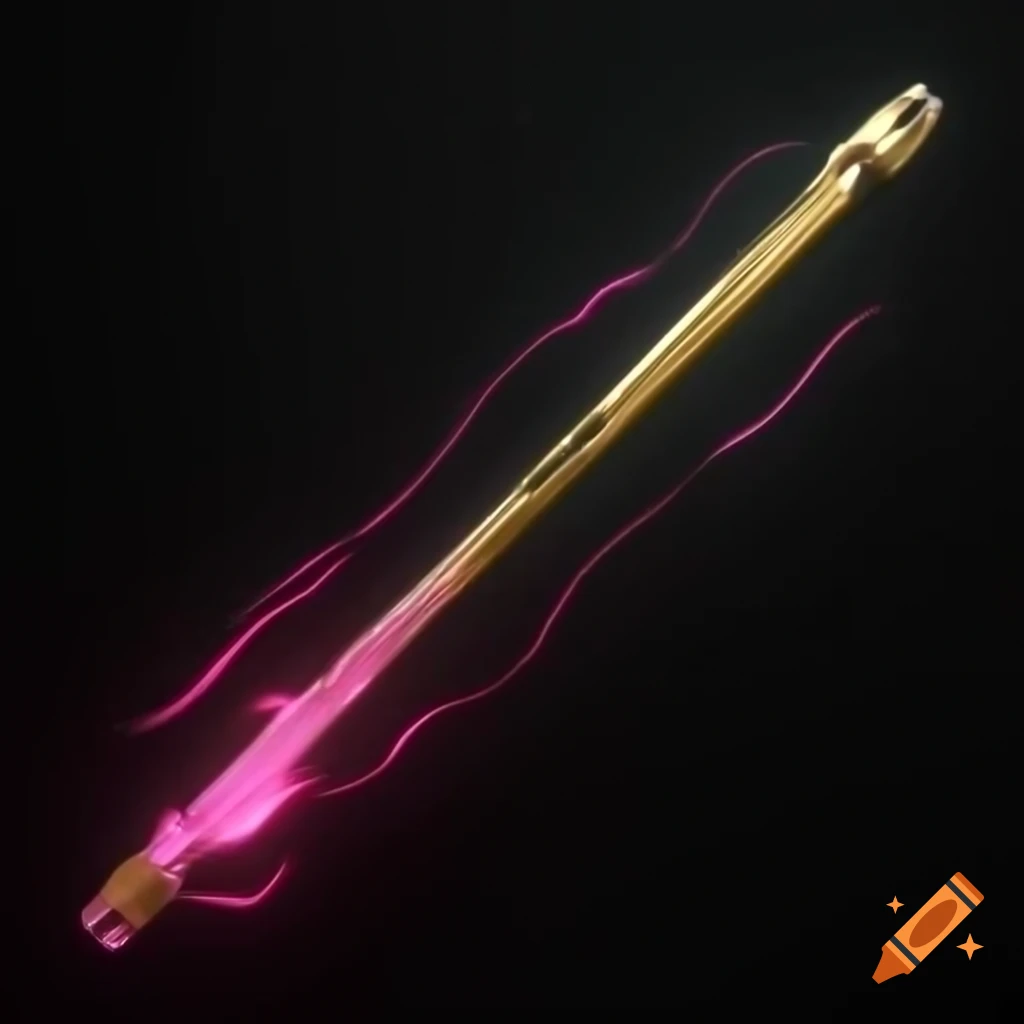 Futuristic gold wand with pink swirls and black streaks on Craiyon