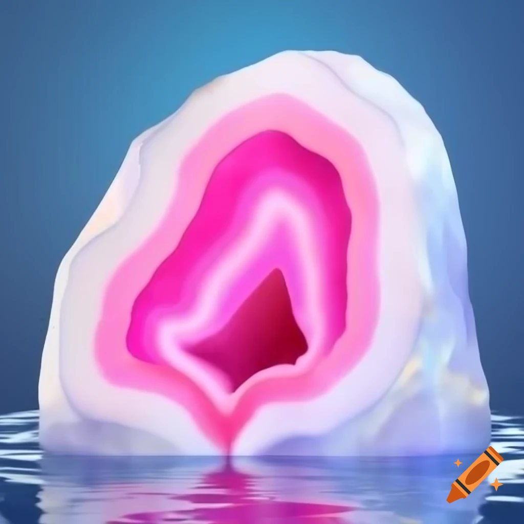 Pink fleshy geode with glittery inside and water flowing from hole on ...