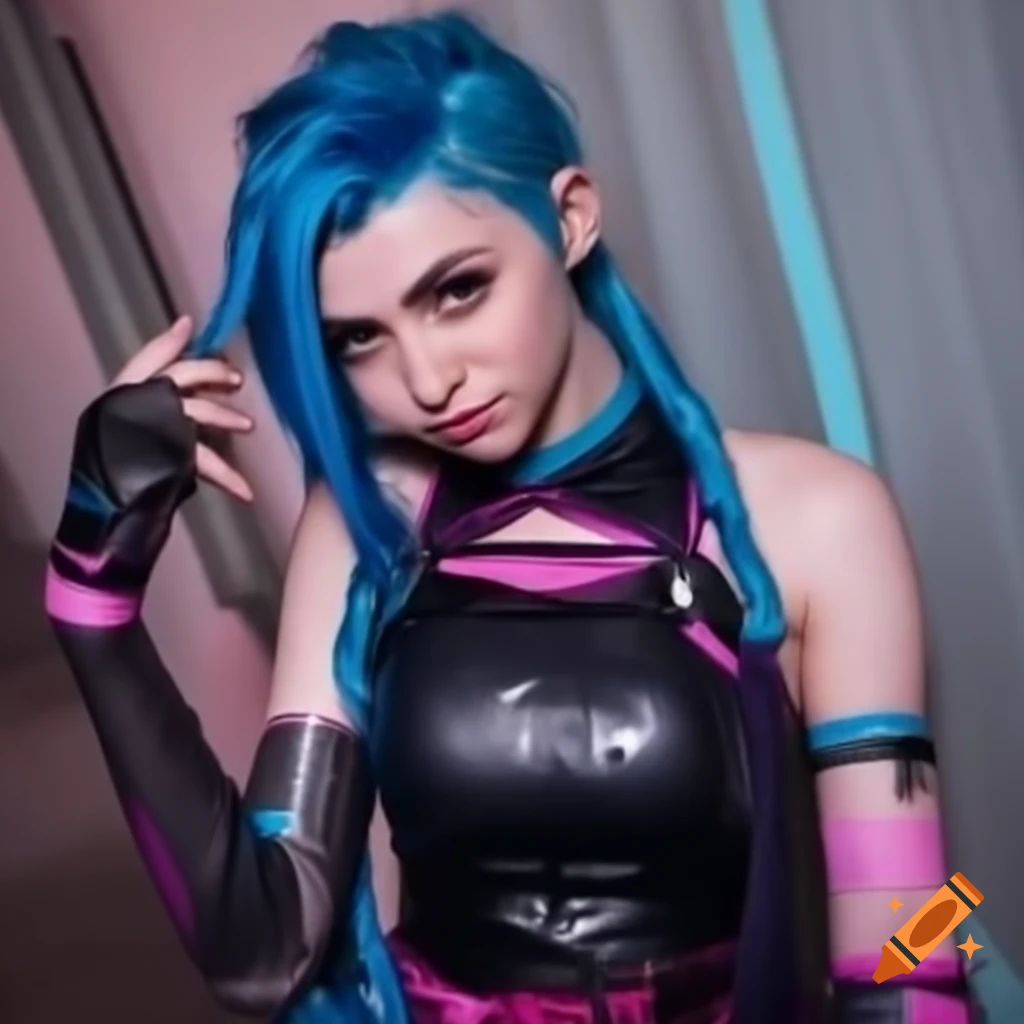 Jinx cosplayer in a long dress, showcasing character design on Craiyon