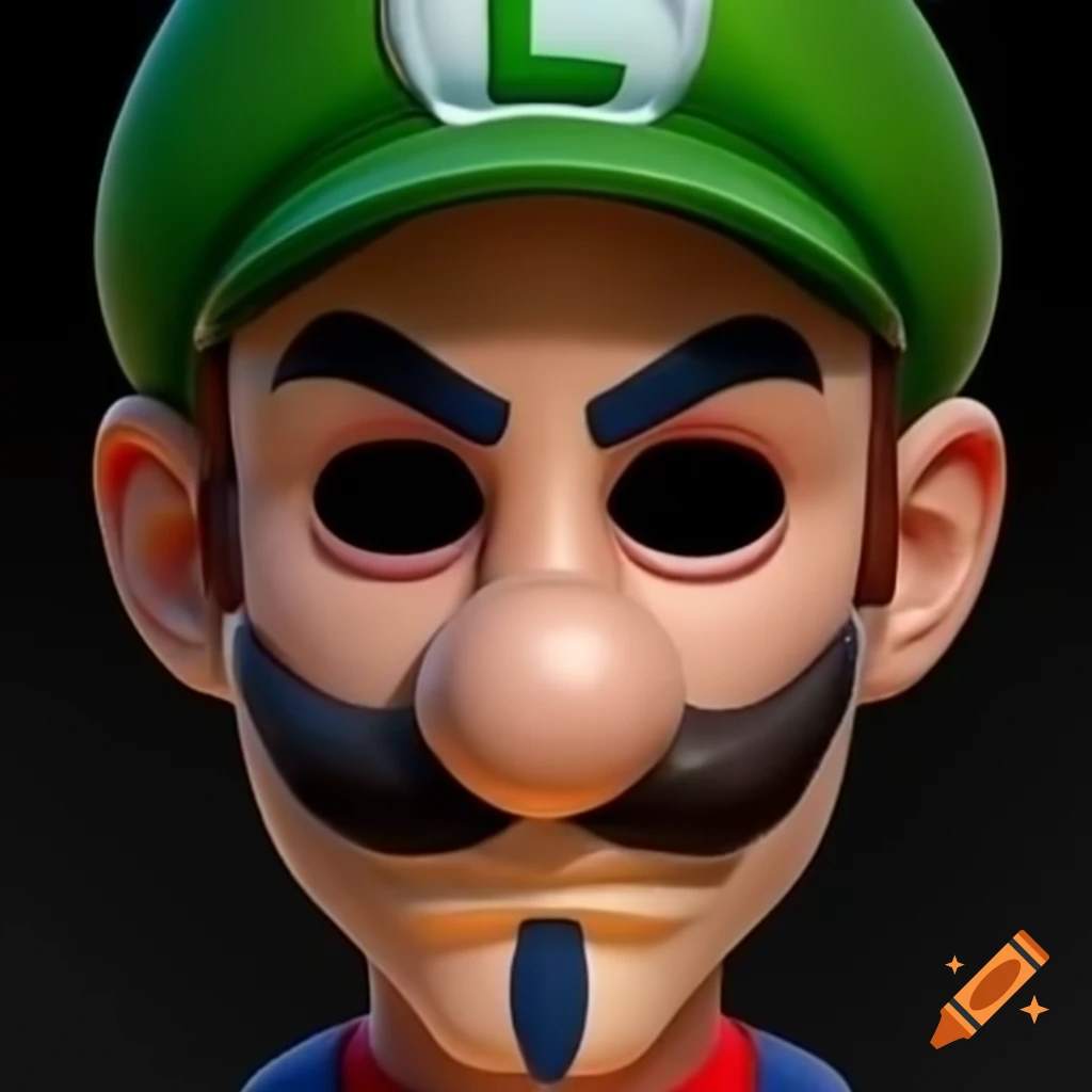 Luigi in Guy Fawkes mask, whimsical design on Craiyon