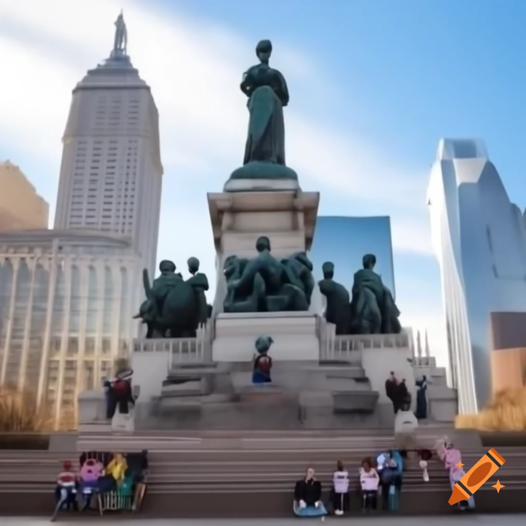 Monument of Mother Jones with children statues in Philadelphia skyline ...