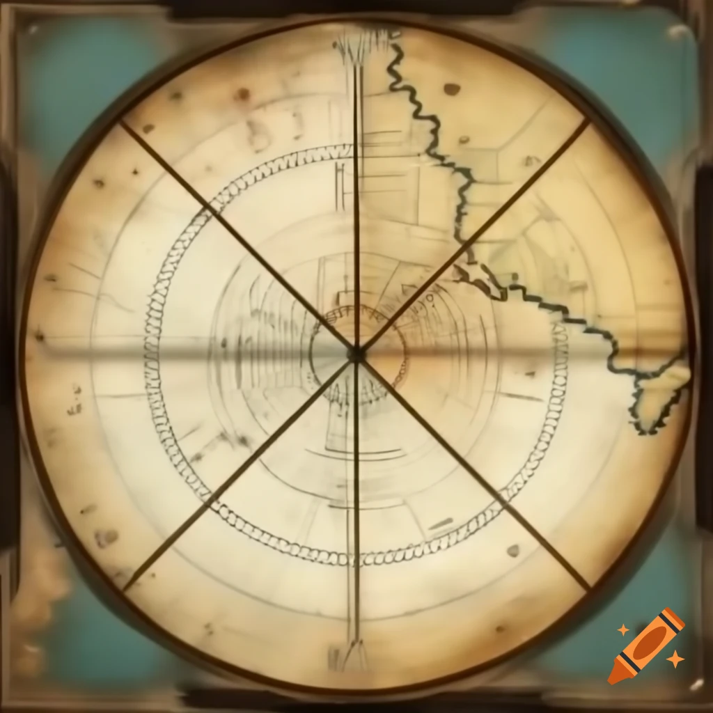 Antique circular map with worn edges and faded colors on Craiyon