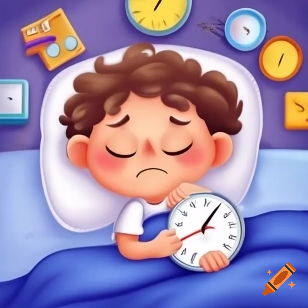 Student sleeping at 9 o'clock with healthy, clear face on Craiyon