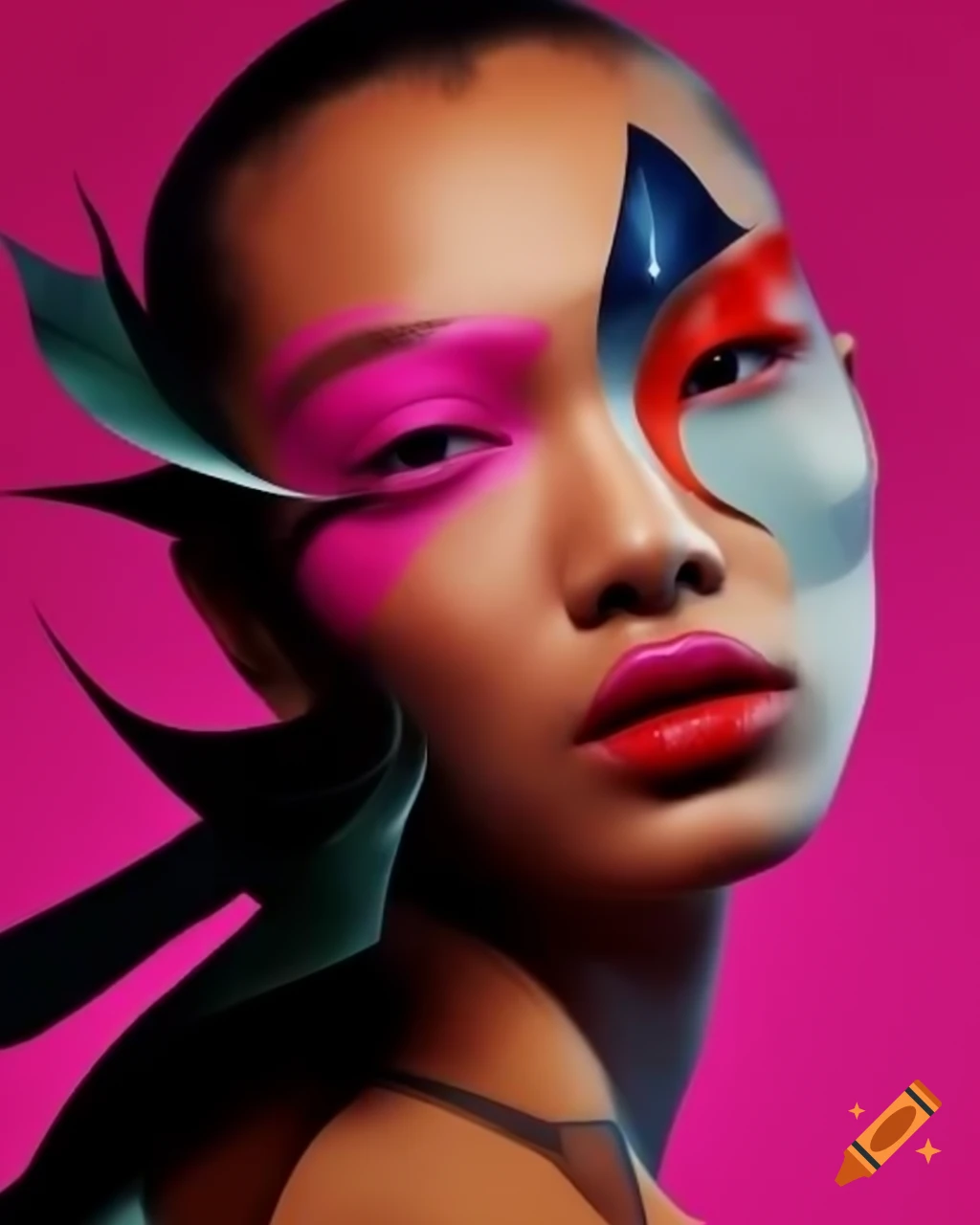 Futuristic photorealistic supermodel in avant-garde attire against ...