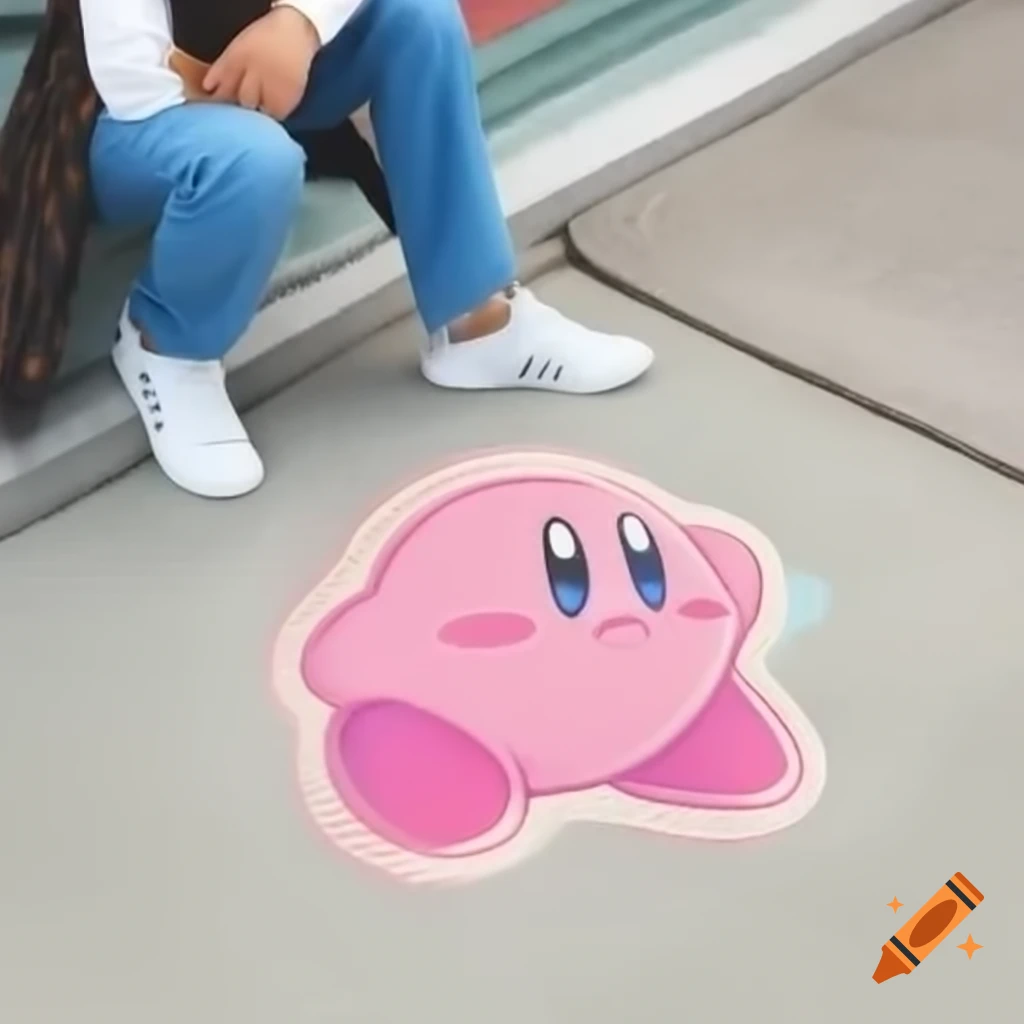 Colorful 3D Kirby chalk art on sidewalk with hopscotch and jump rope on ...