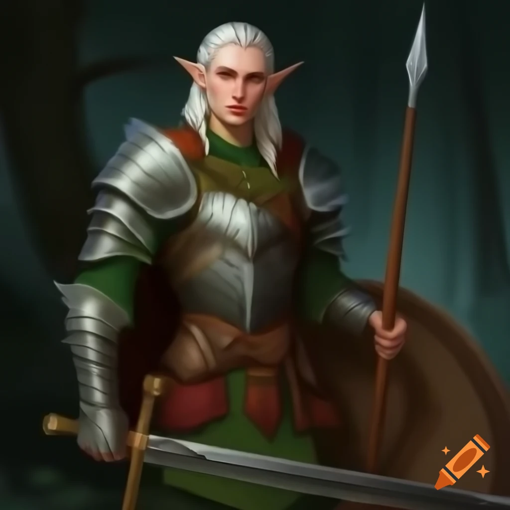 Hyper-realistic portrait of male elf warrior in lamellar armor with ...