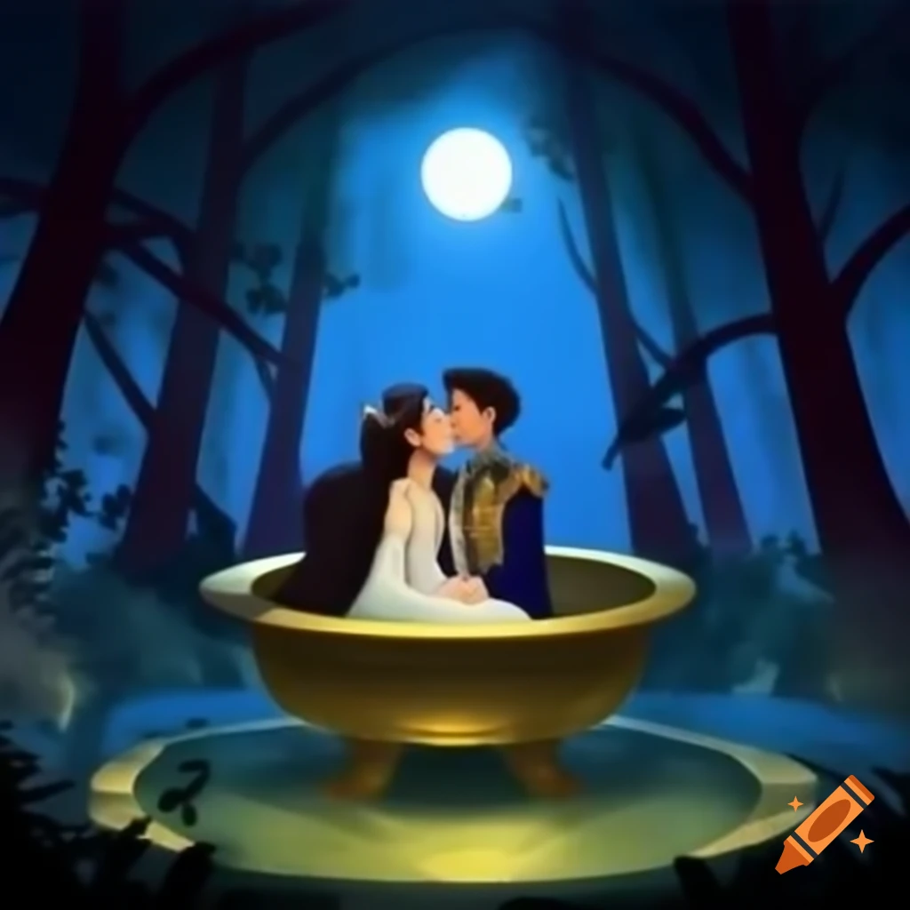Princess Jessica and Erik in mystical forest under moonlit sky on Craiyon