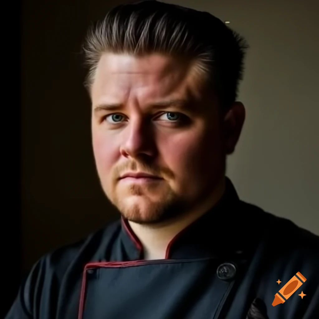 Attractive male chef with dimples in black chef coat on Craiyon