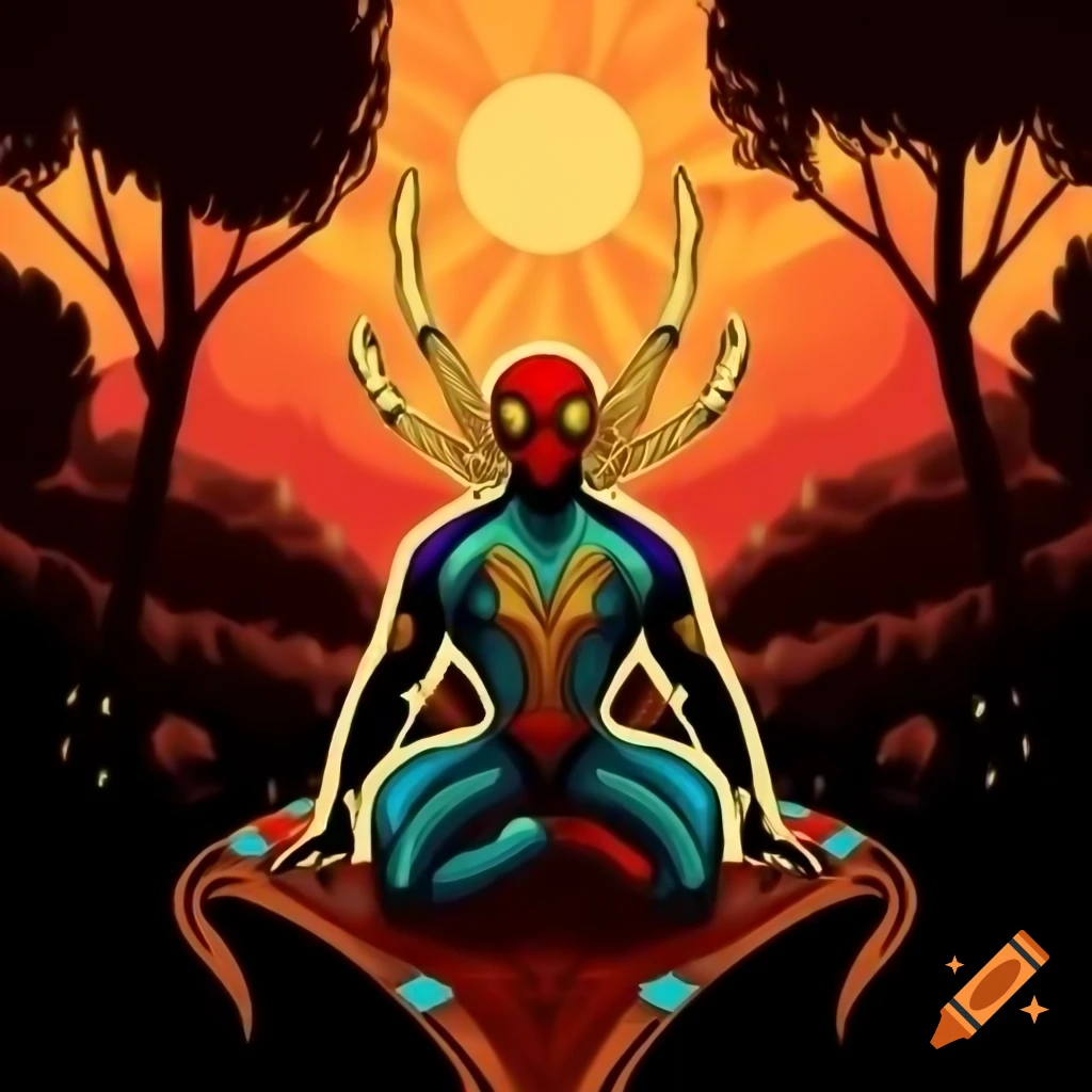 Colorful Anansi spider character inspired by African folklore on leaf ...