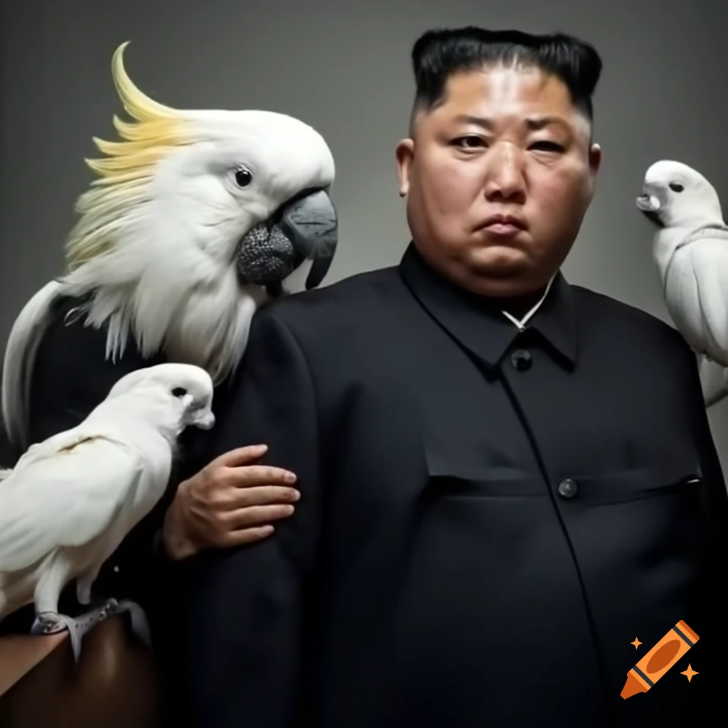 Putin and kim jong un posing with a lion and cockatoo birds in hyper ...