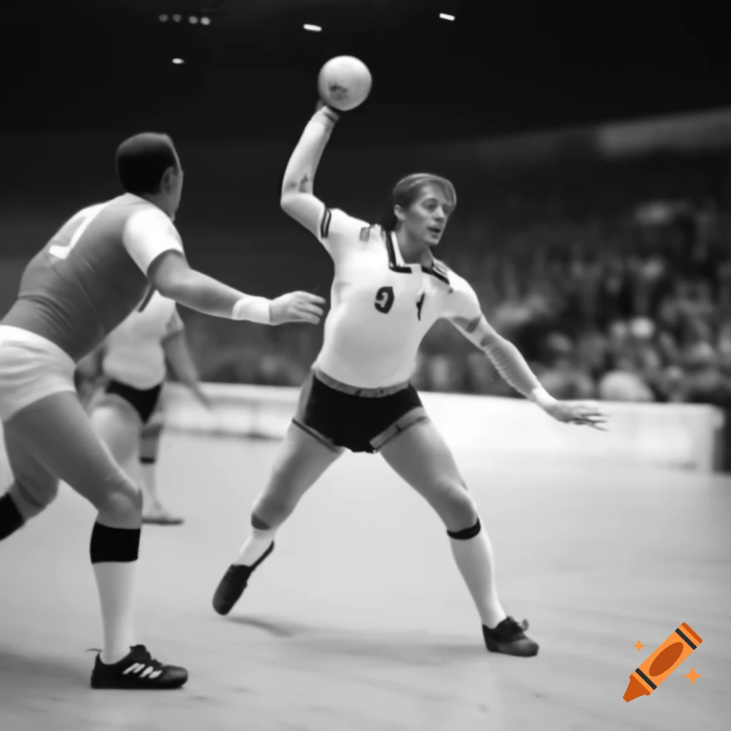 Vintage black and white photo of handball match on Craiyon
