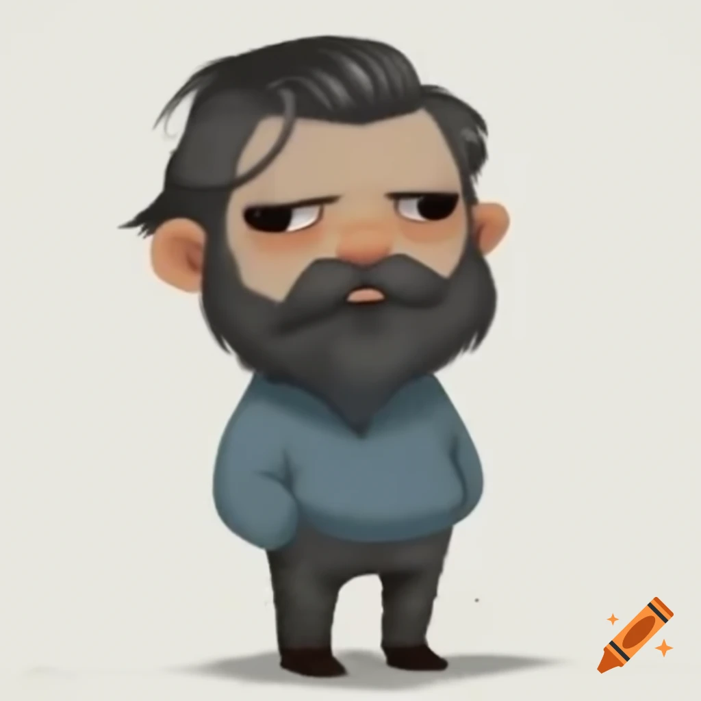 Chibi-style 2D character CaseOh with dark gray beard and gray outfit on ...