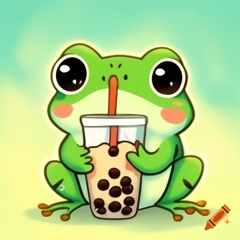 Cute frog holding boba tea on Craiyon