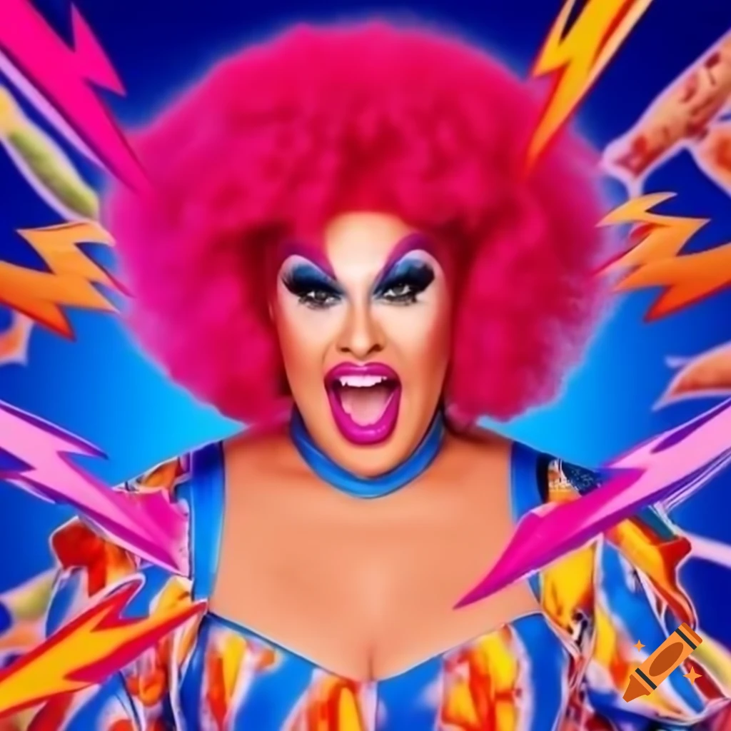 Vibrant drag queen look featuring bright colors and playful makeup on Craiyon