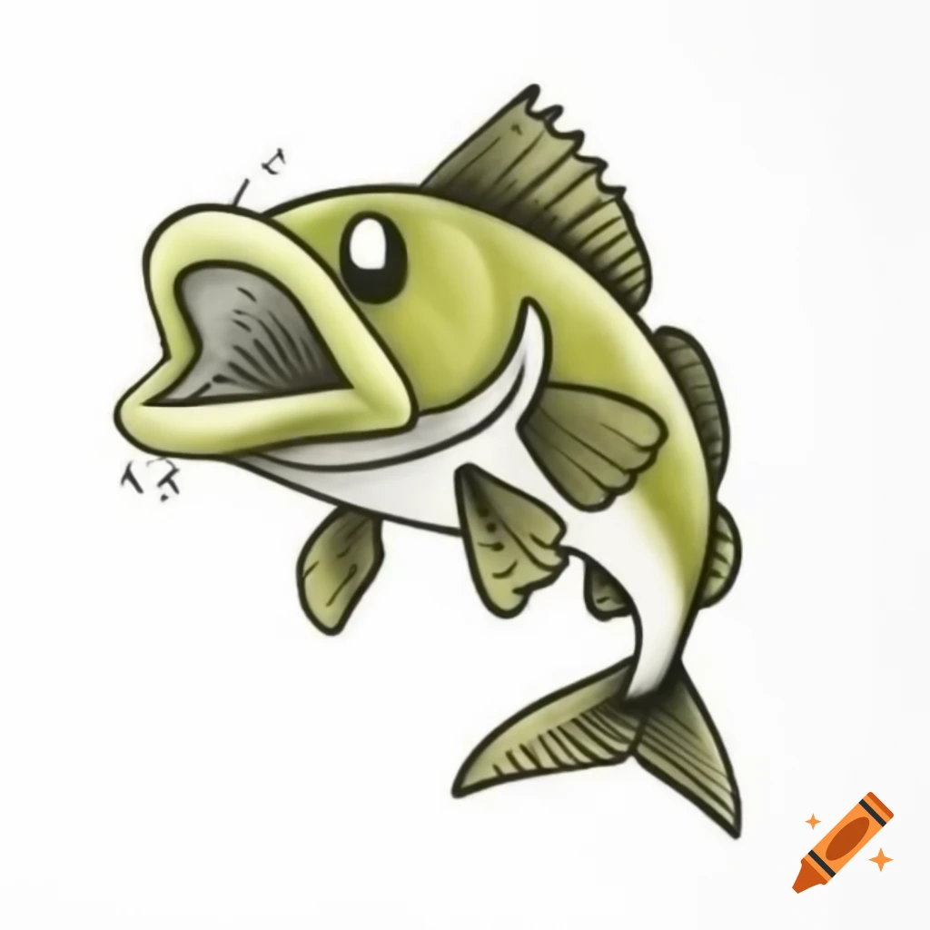 Whimsical cartoon sketch of friendly walleye fish named Wally on Craiyon