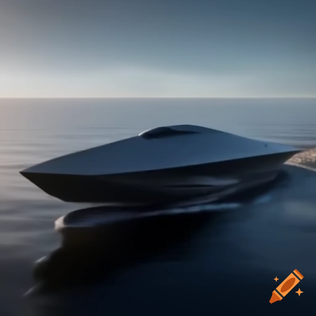 Futuristic CCM Mk2 combatant craft gliding over water at sunset on Craiyon