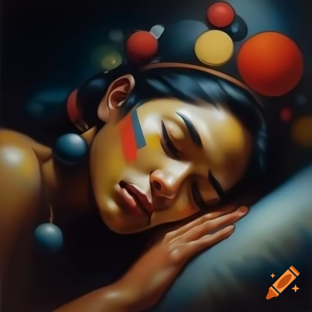 Detailed painting of a sleeping Mayan girl in Kandinsky style on Craiyon