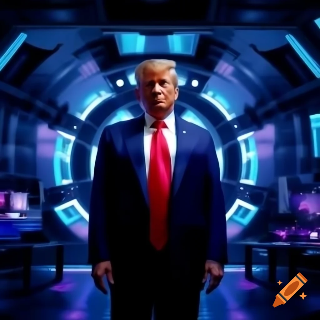 Donald Trump in futuristic room with glowing TikTok logos and cinematic ...
